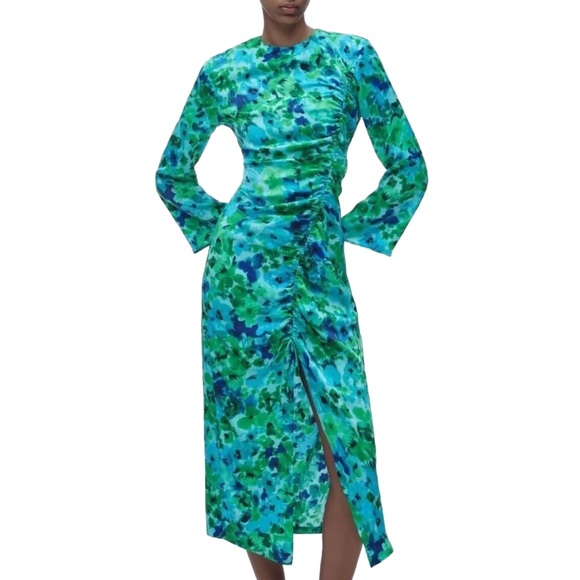 Zara | Dresses | Zara Floral Print Ruched Dress | Poshmark